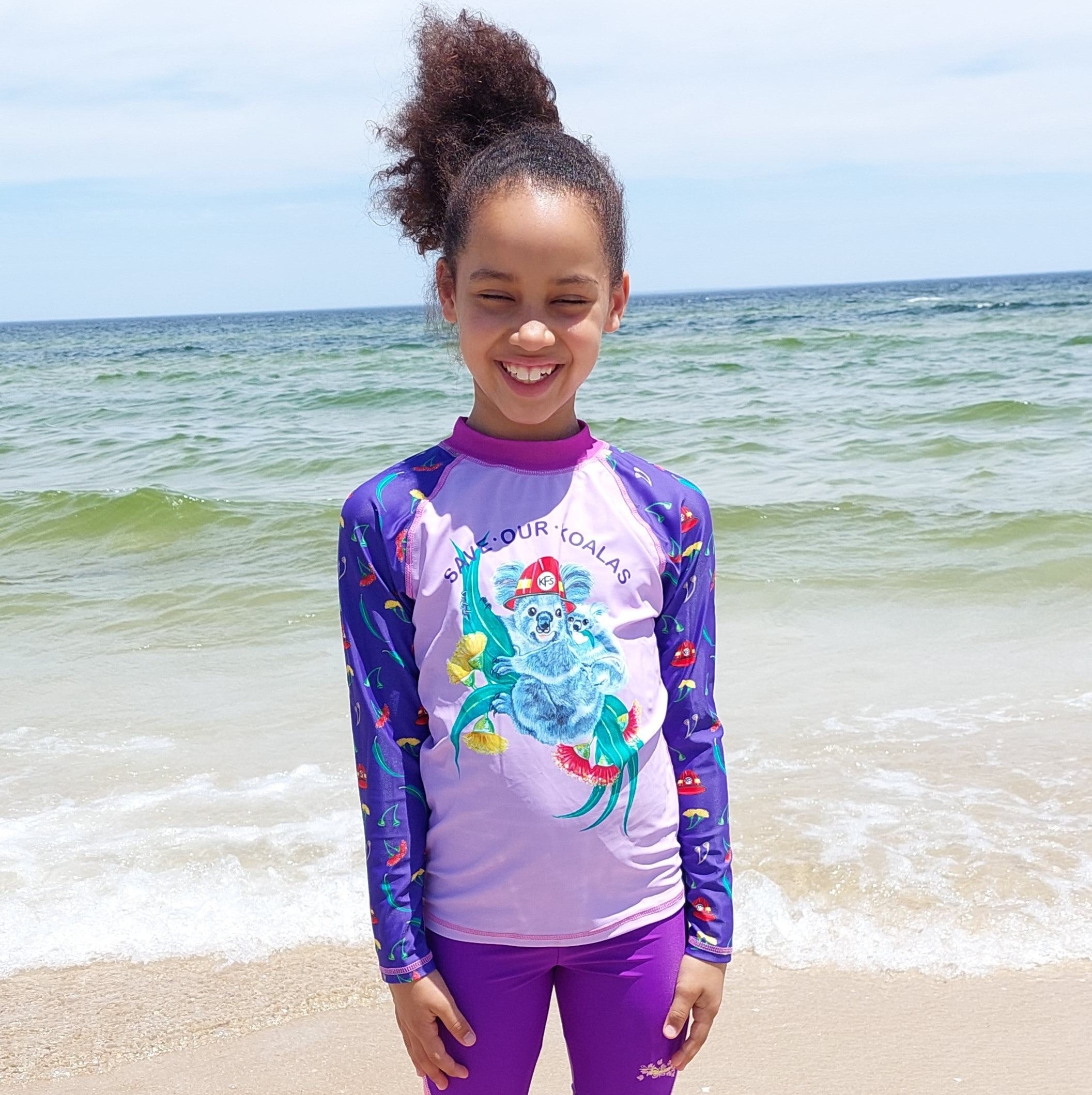 Kids Rashie - Save Our Koalas in Lilac – Radicool Australia