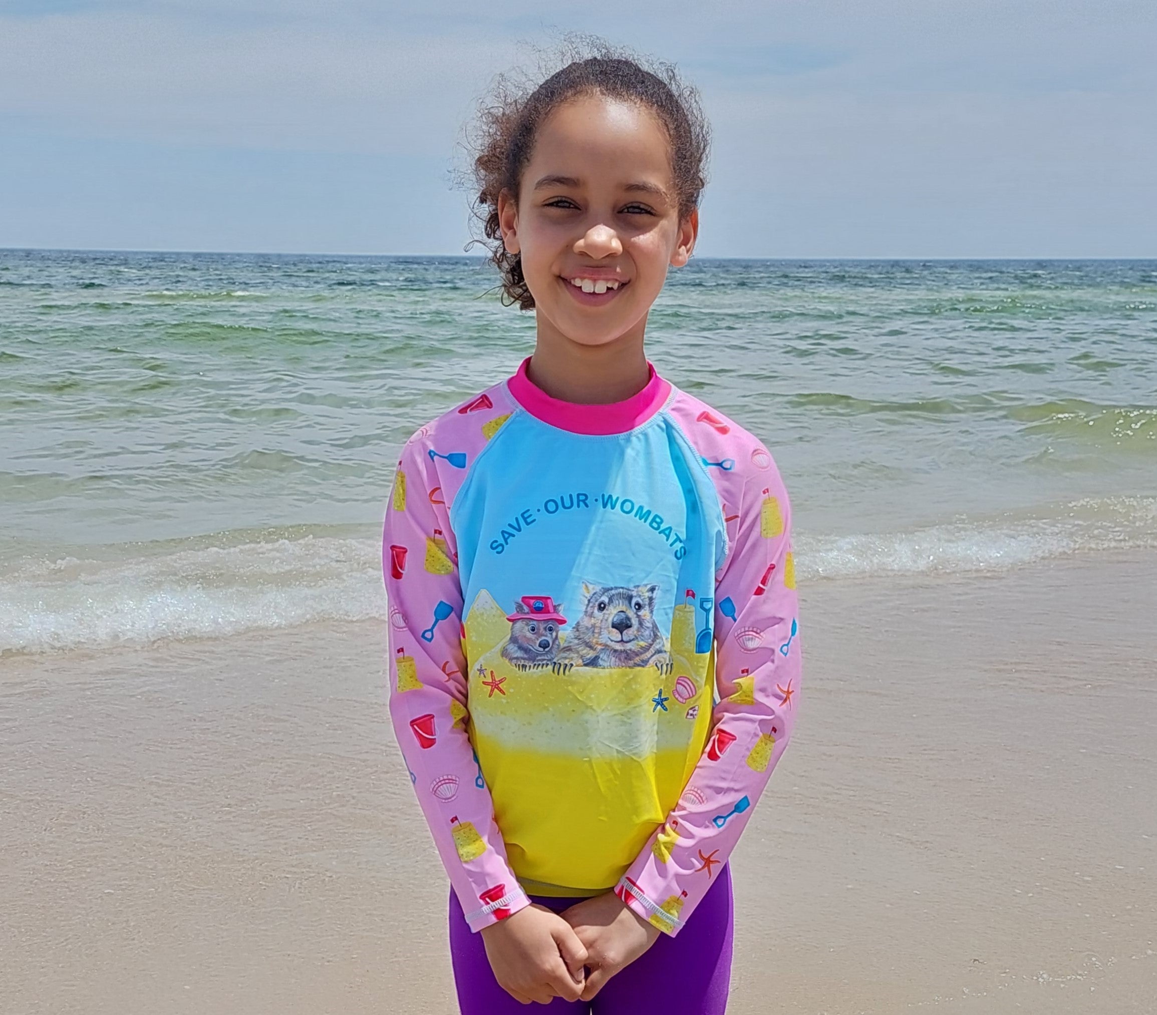 Kids Rashie - Save Our Wombats in Pink – Radicool Australia